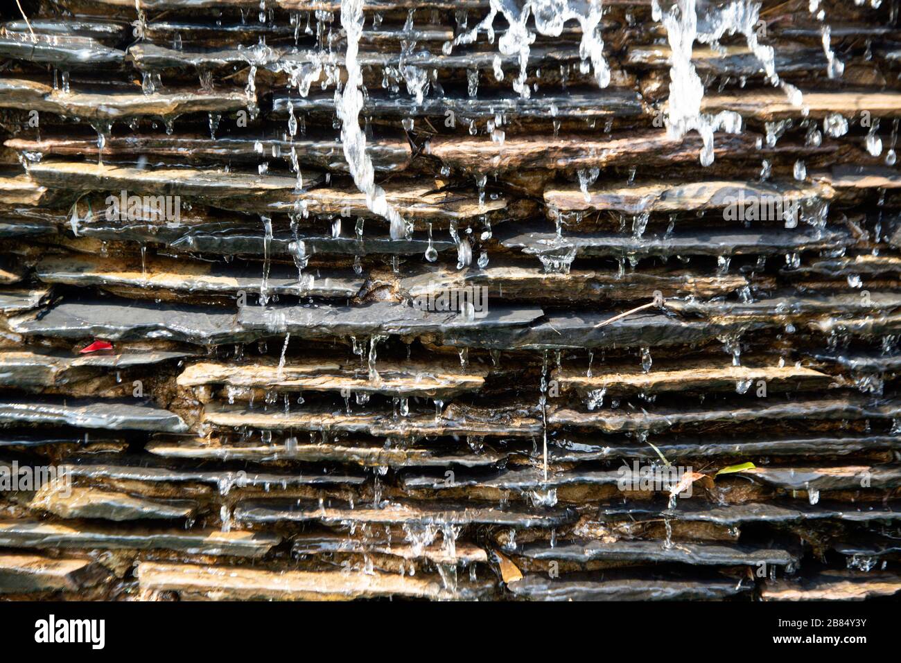 Waterfalls, fountains decorated with stones stacked in the building to ...