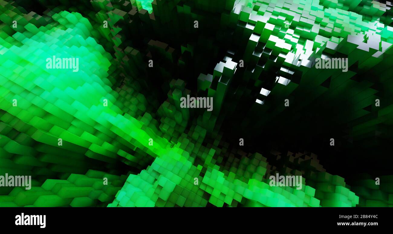 Cubic 3d landscape made of plastic black and green semi transparent ...