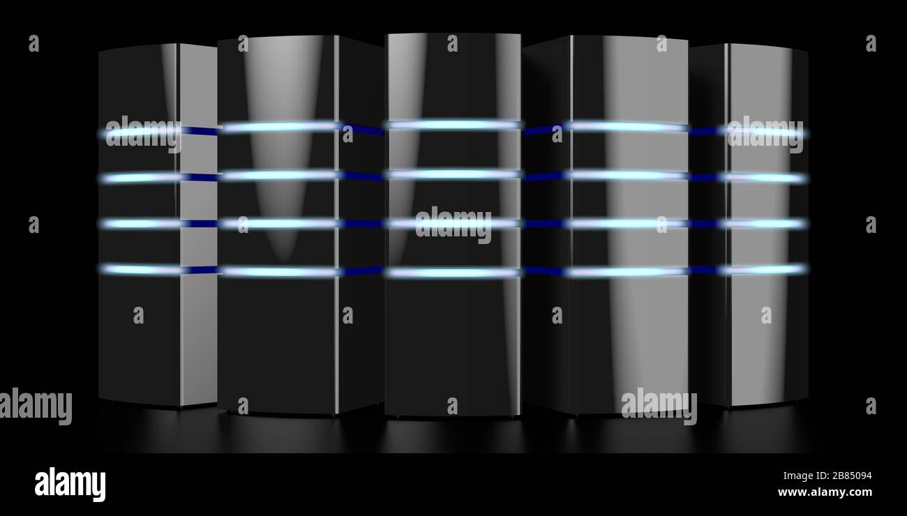 3D modern black servers with LED lights - great for topics like ...