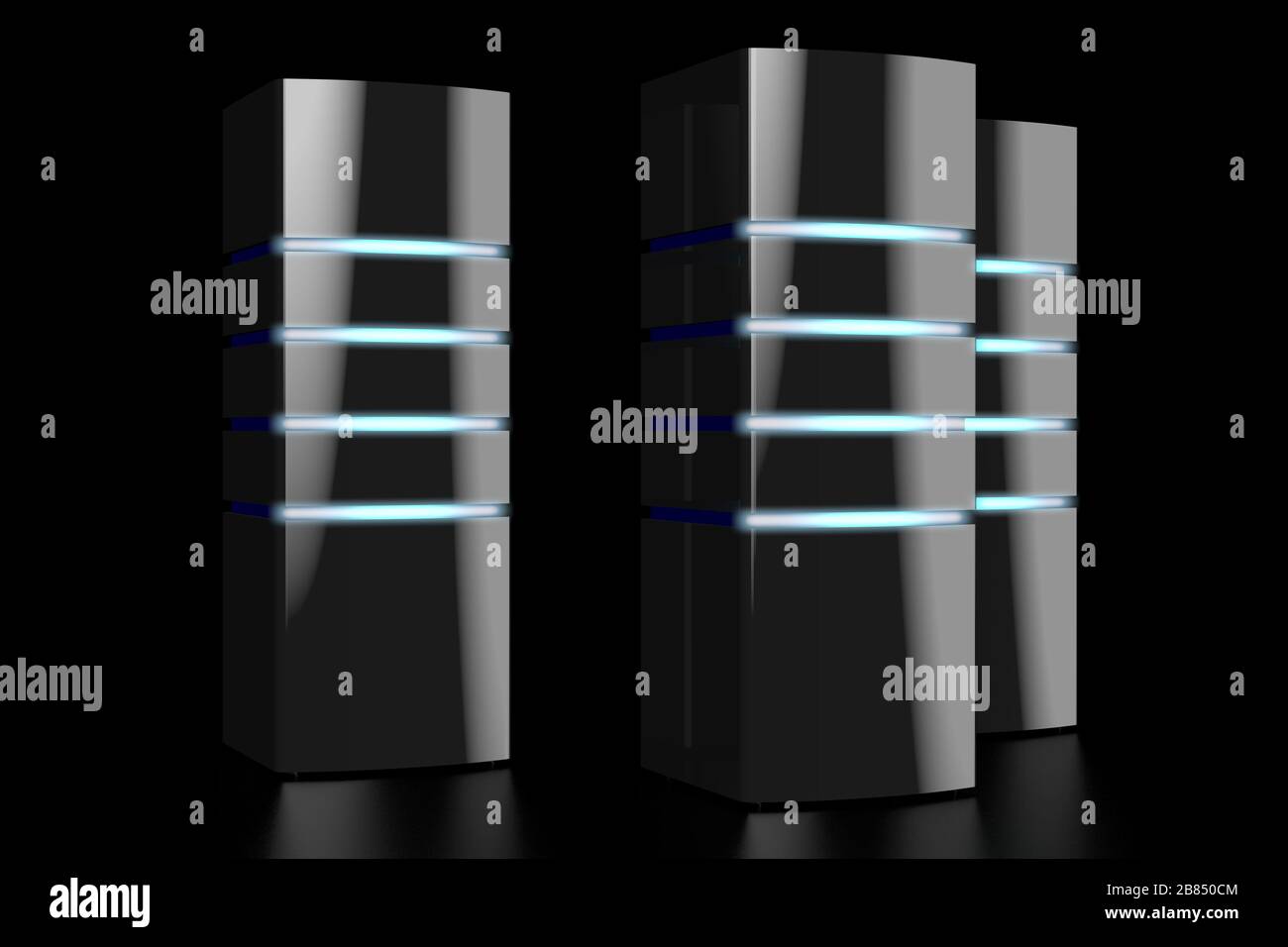 3D modern black servers with LED lights - great for topics like ...