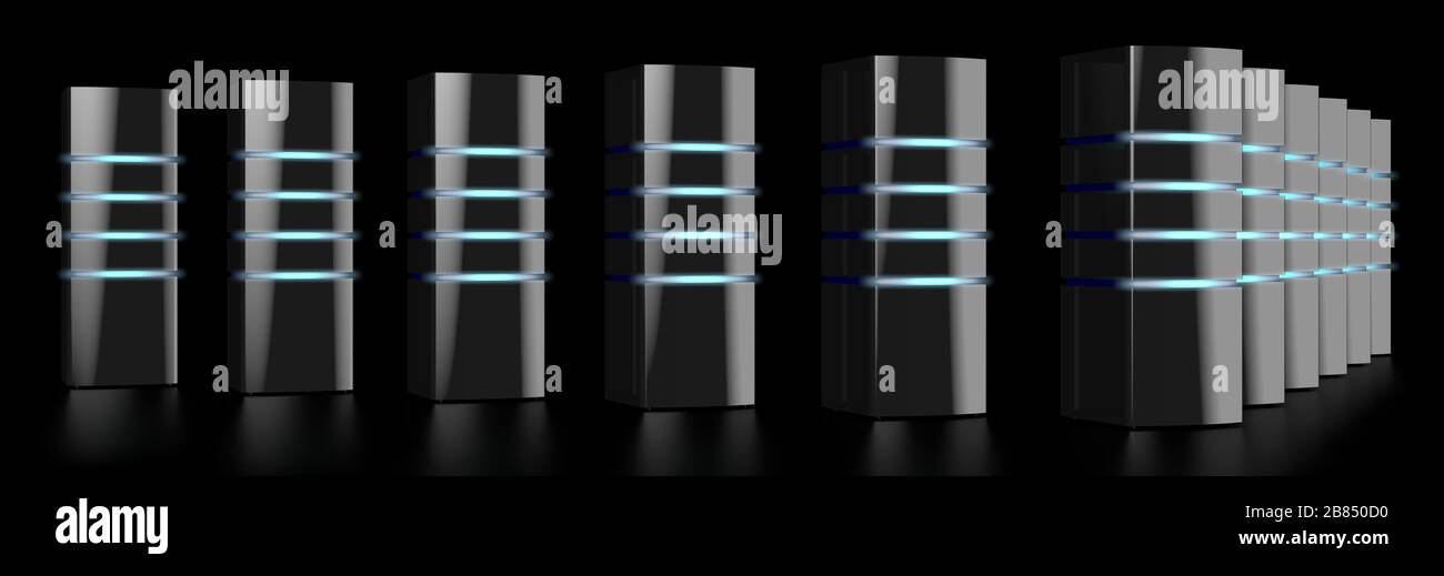 3D modern black servers with LED lights - great for topics like ...