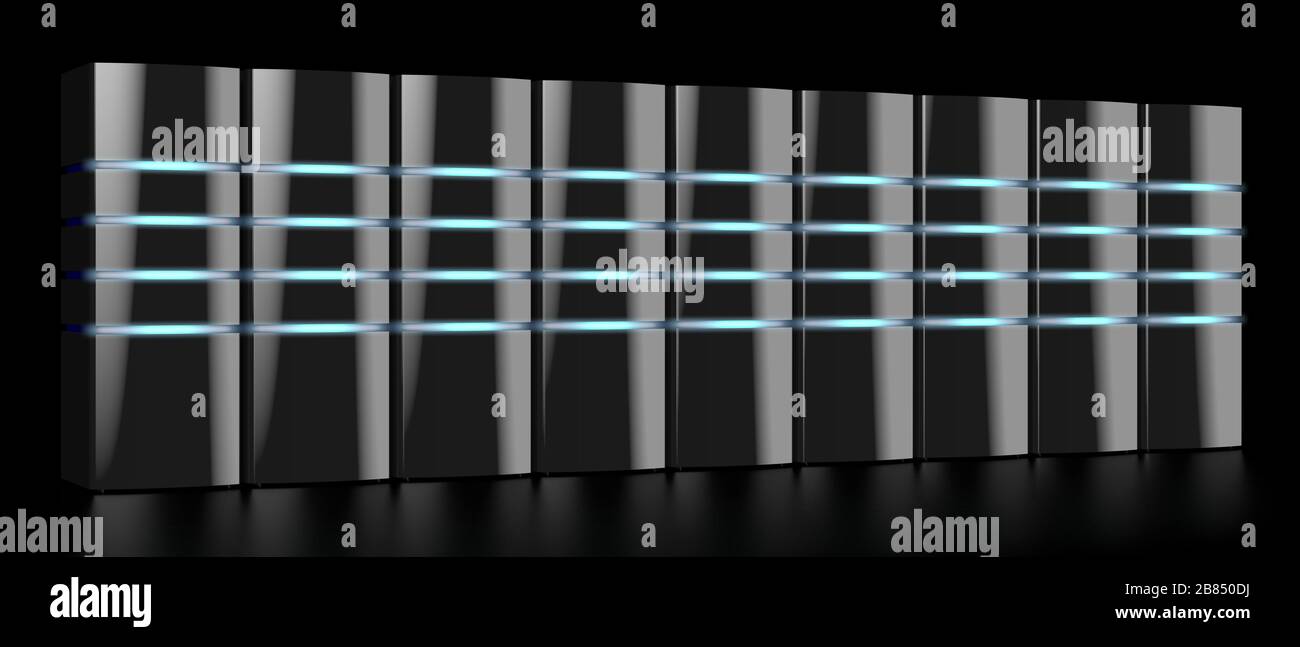 3D modern black servers with LED lights - great for topics like ...