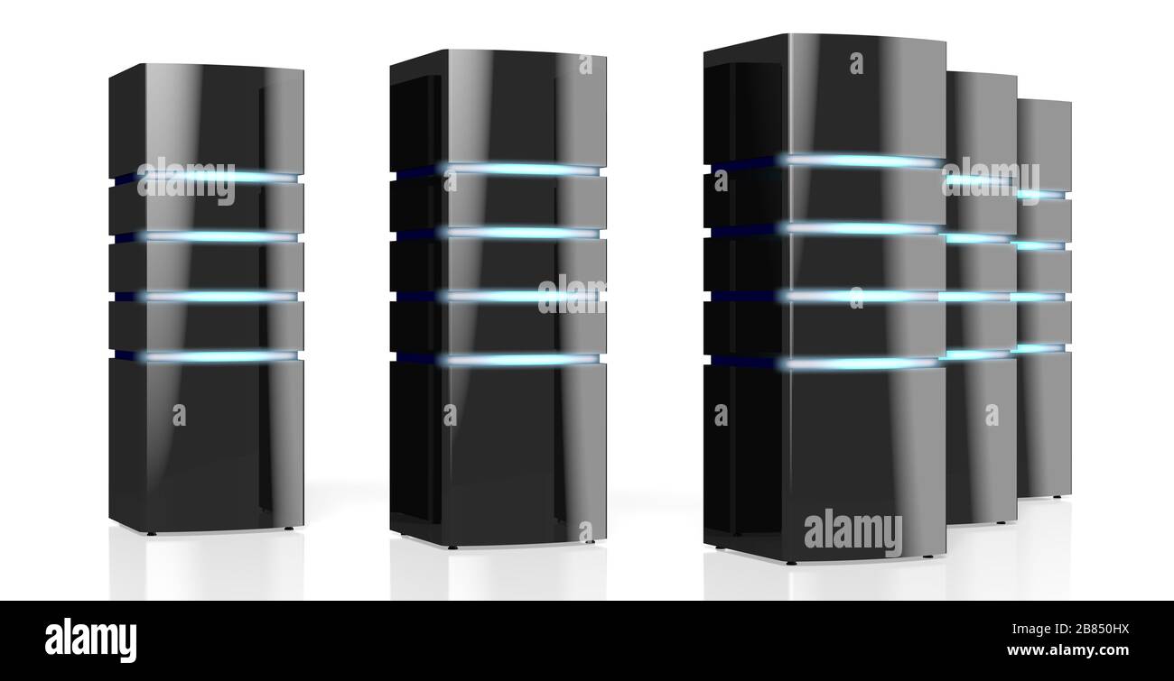 3D modern black servers with LED lights - great for topics like ...