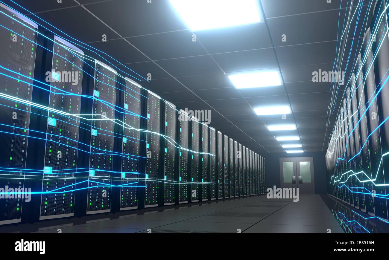 3d Server Room Data Center Storage Hosting Fast Internet Concept