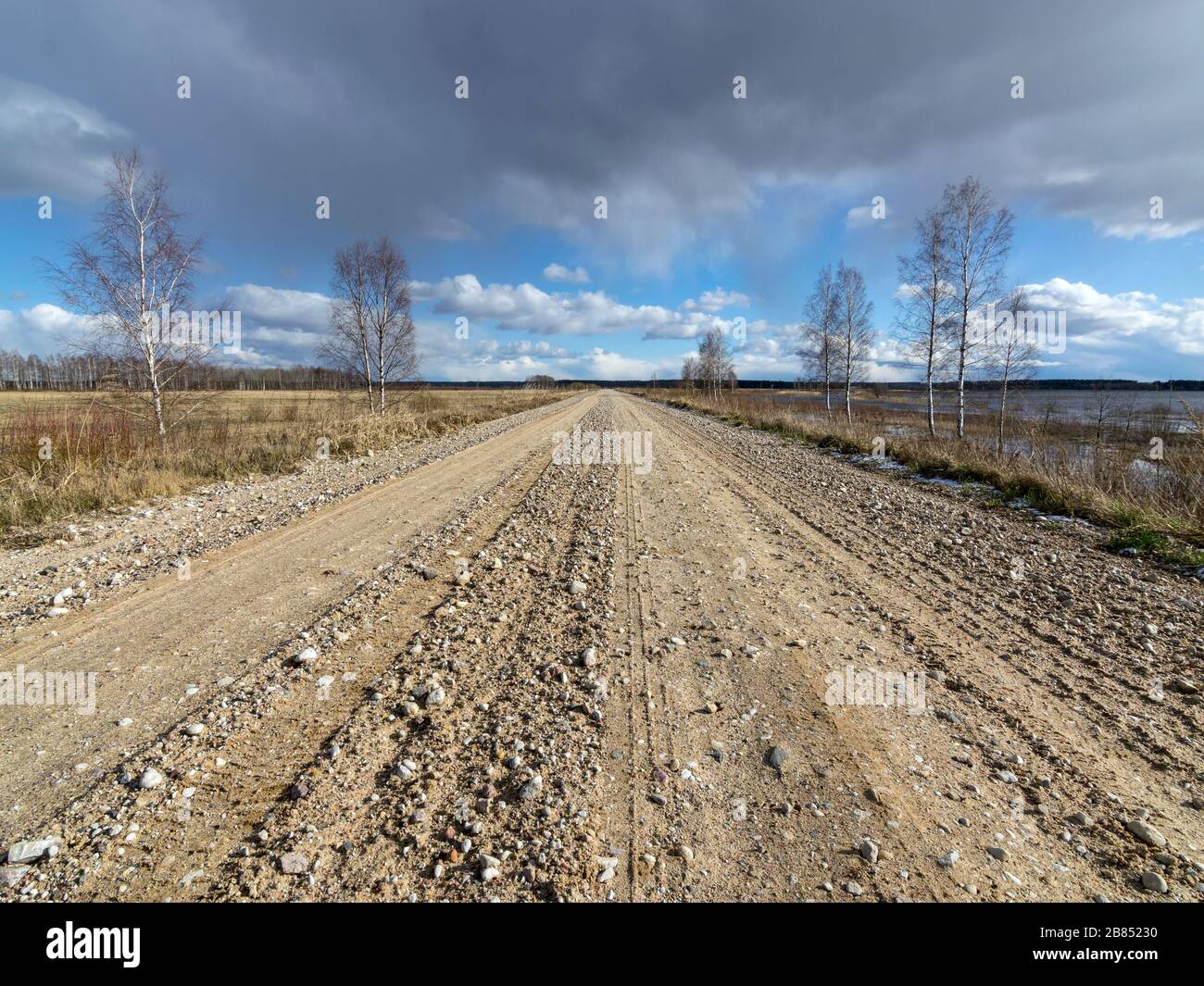 landscape with a simple country road, sunny spring day Stock Photo - Alamy
