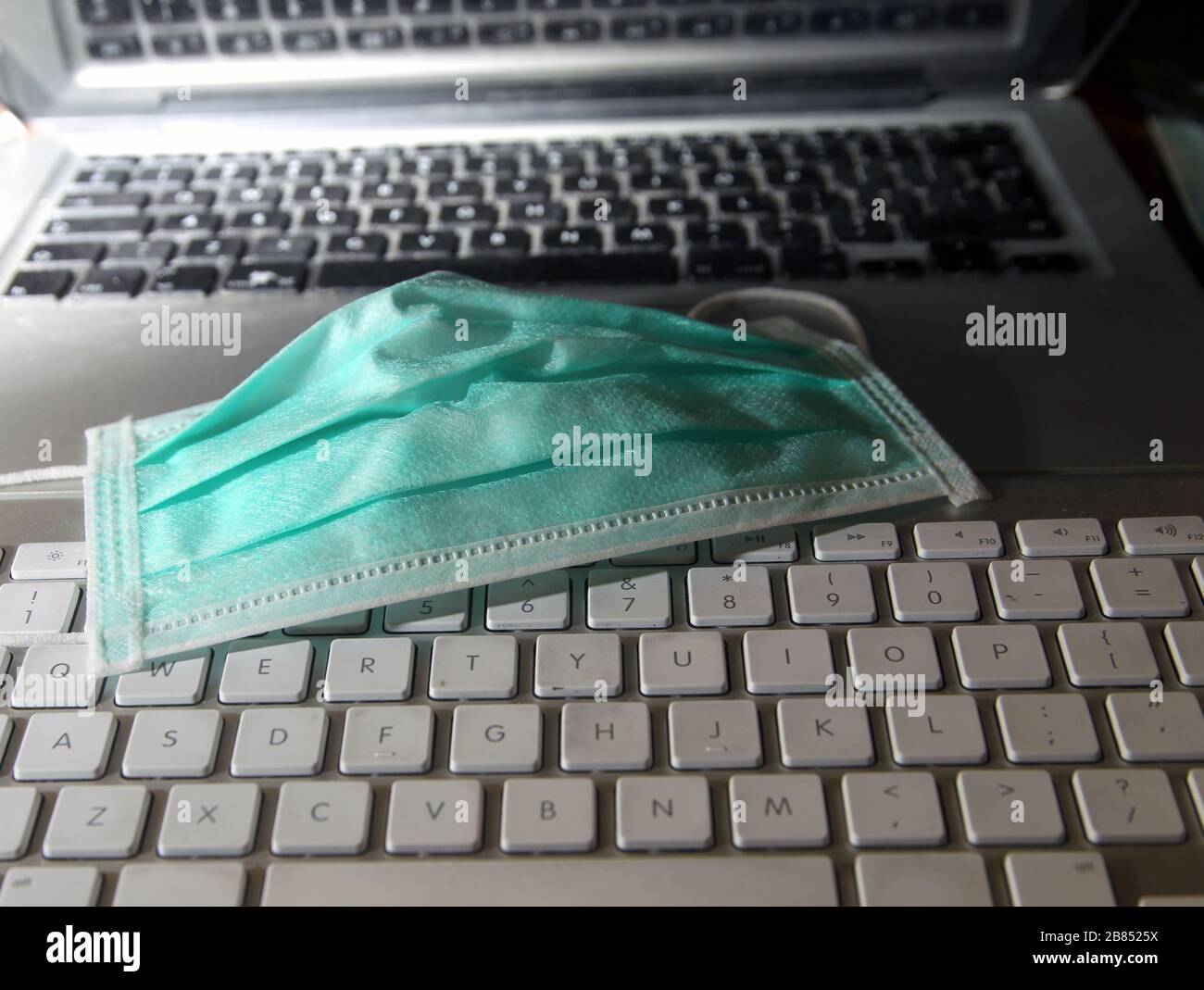 Blue Medical Disposable Face Masks Coronavirus mask , keyboard COVID-19 ...