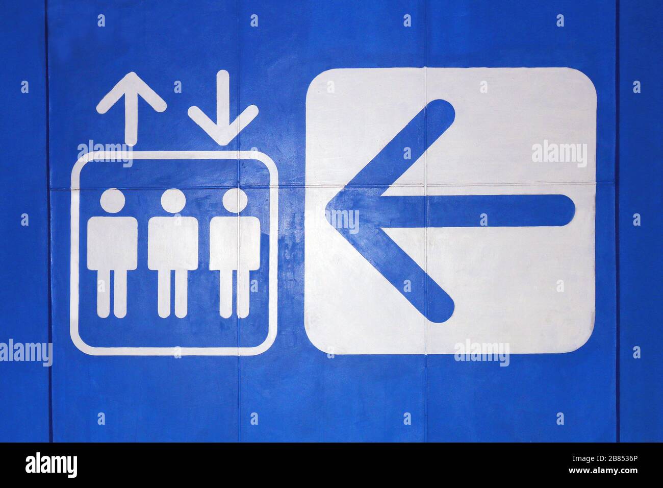 Elevator icon sign White Arrow symbol lift on blue background, Elevator ...