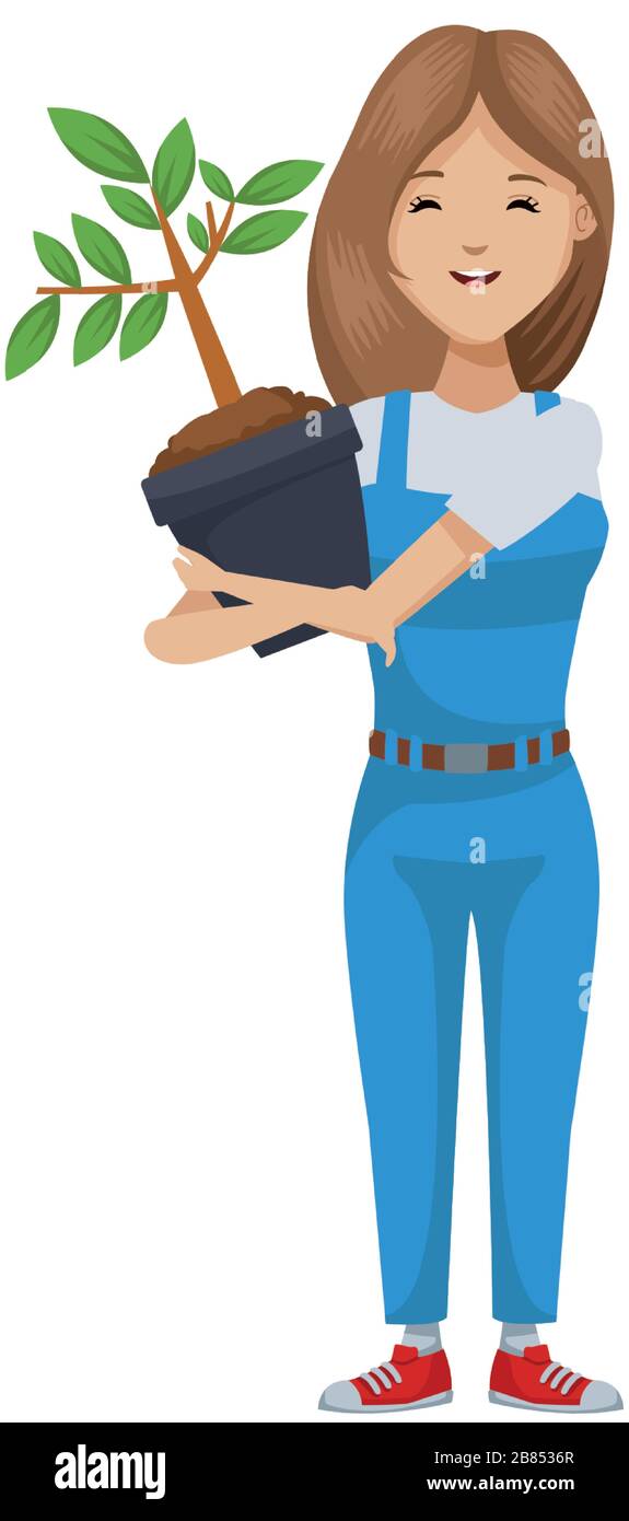 environmentalist woman with tree plant character Stock Vector Image ...