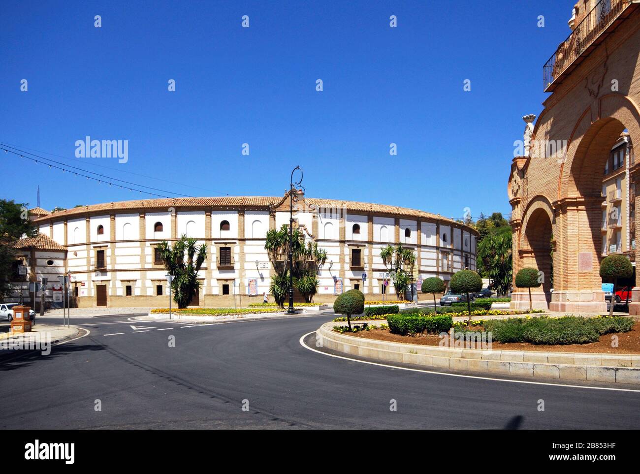 View of the bullring (plaza de toros) with the Puerta de Estepa to the ...