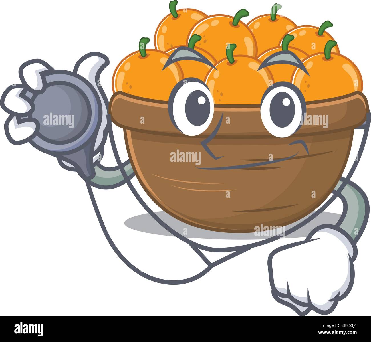 An elegant orange fruit basket in a Doctor Cartoon character with tools ...