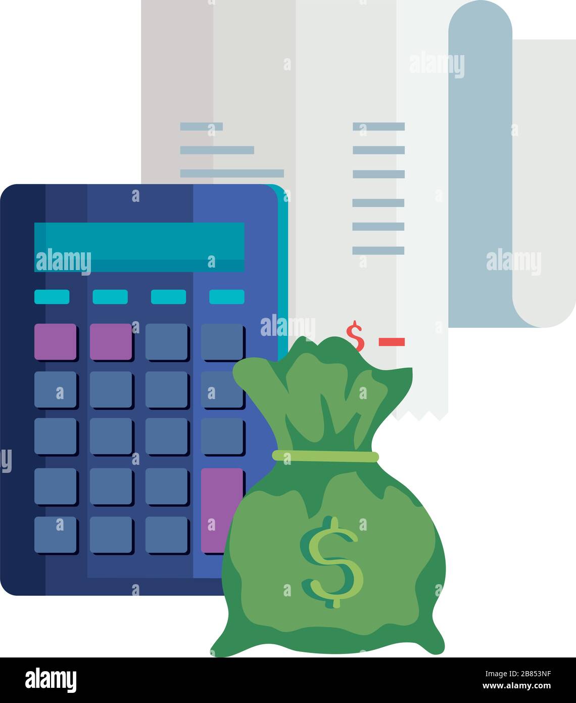 money bag cash with calculator and voucher paper Stock Vector Image ...
