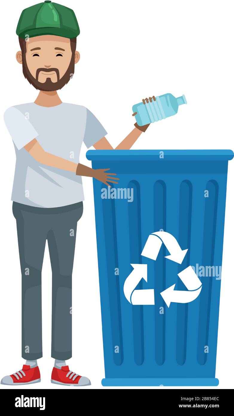 environmentalist man recycling bottle in waste character Stock Vector ...