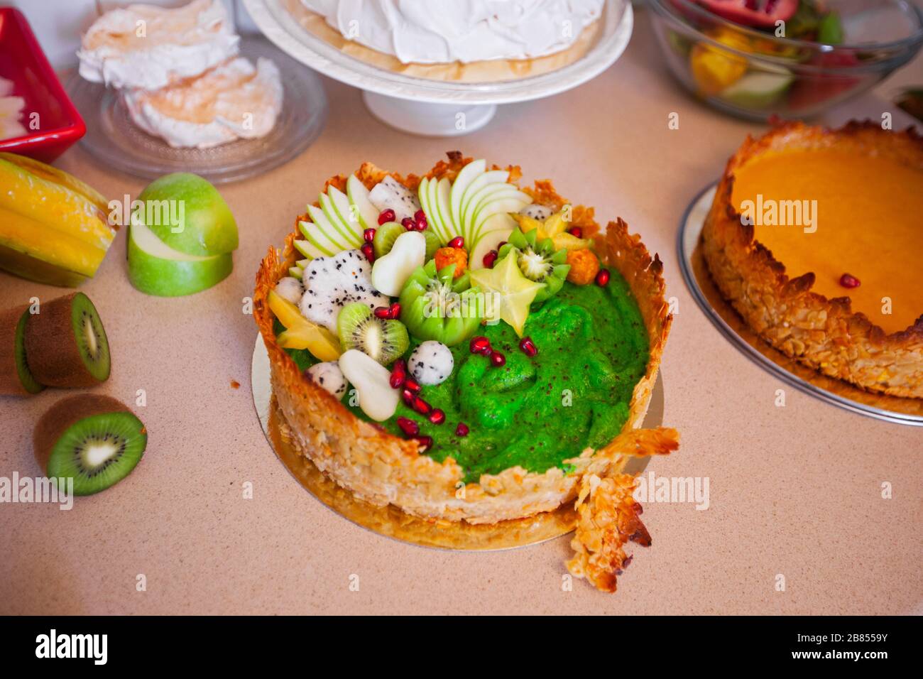 Process of cooking cake with fresh fruits Stock Photo - Alamy