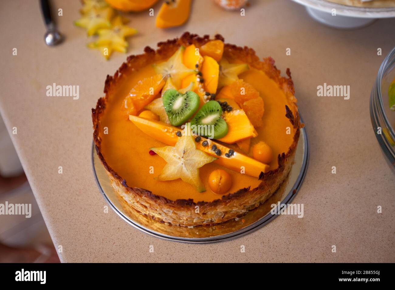 Process of cooking cake with fresh fruits Stock Photo - Alamy