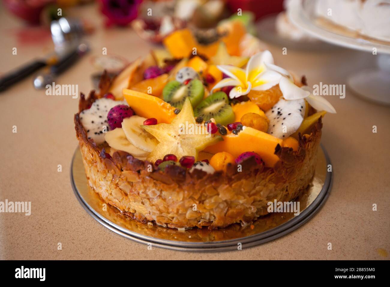 Process of cooking cake with fresh fruits Stock Photo - Alamy