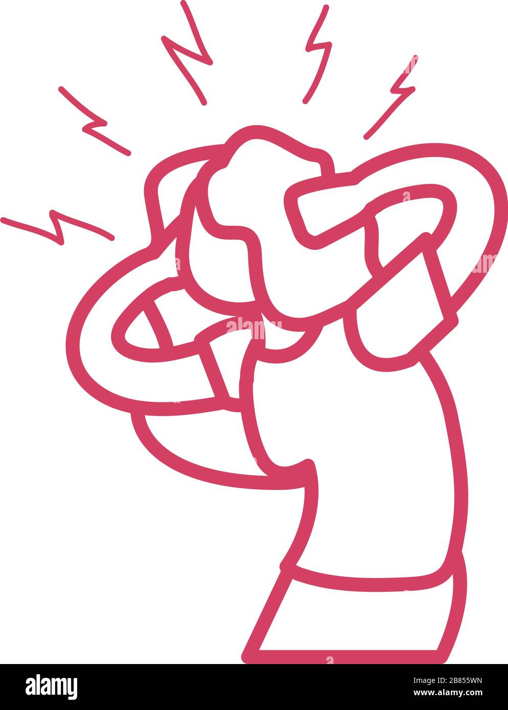 woman with headache icon over white background, covid 19 concept, line ...