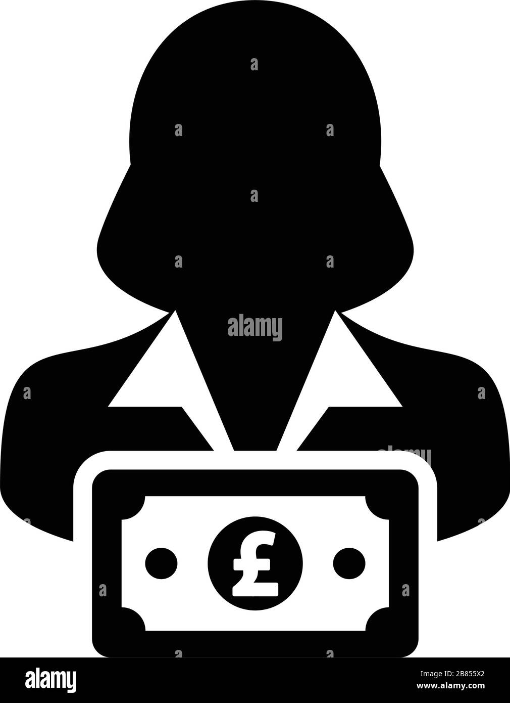 Money icon vector female user person profile avatar with Pound sign ...