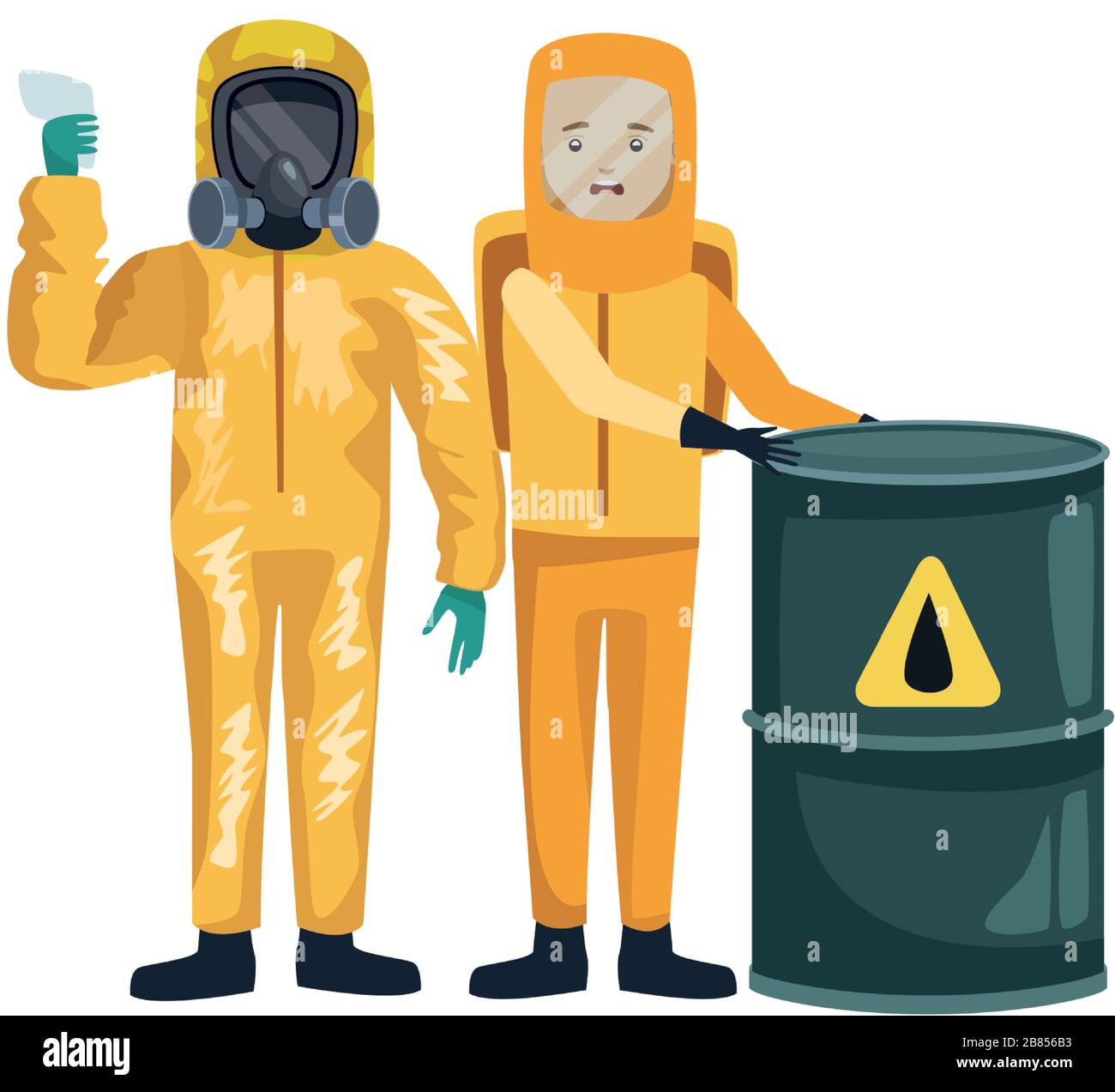 workers with biohazard suits and barrel characters Stock Vector Image ...