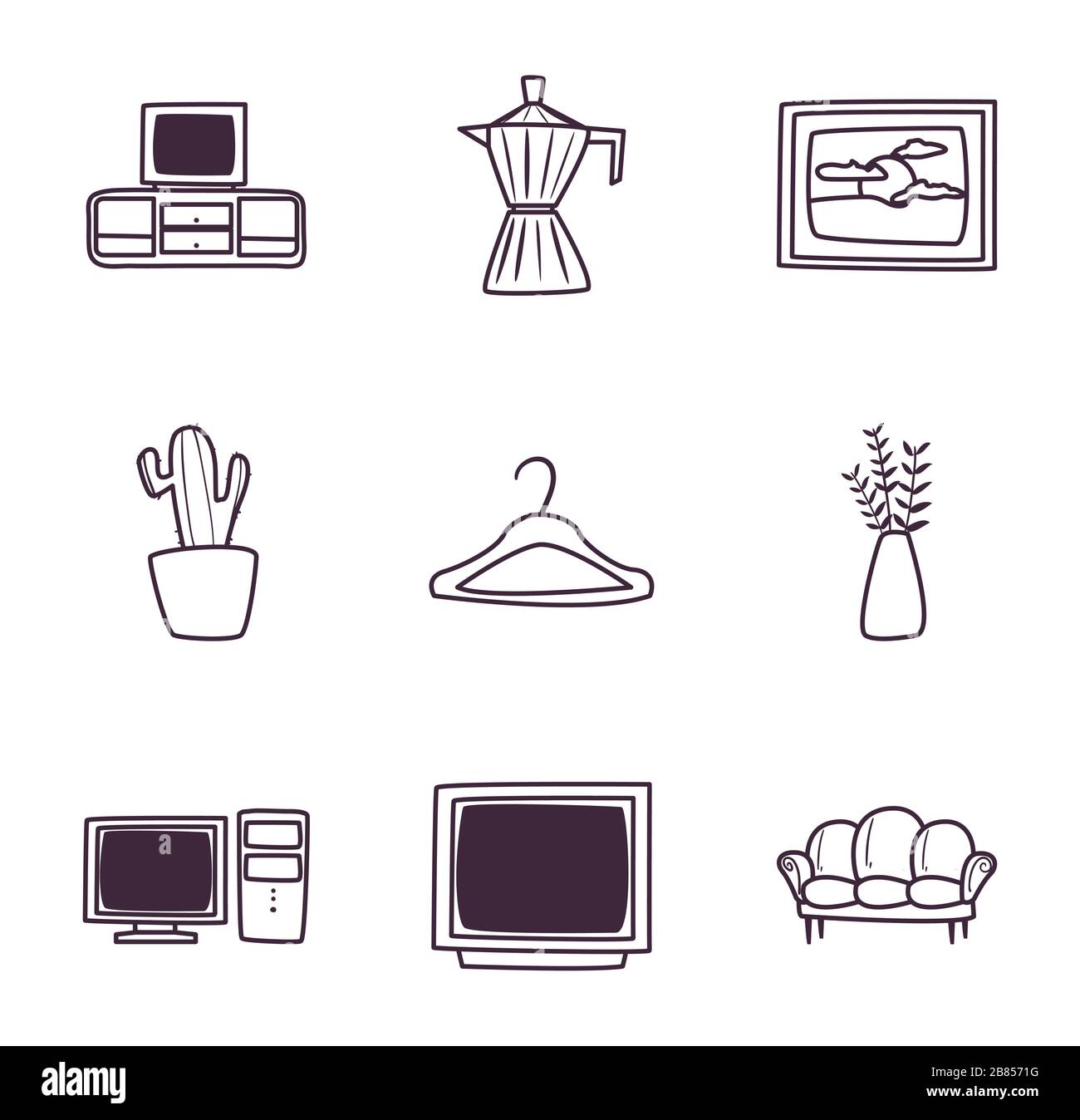line style icon set design, Home room decoration interior living ...