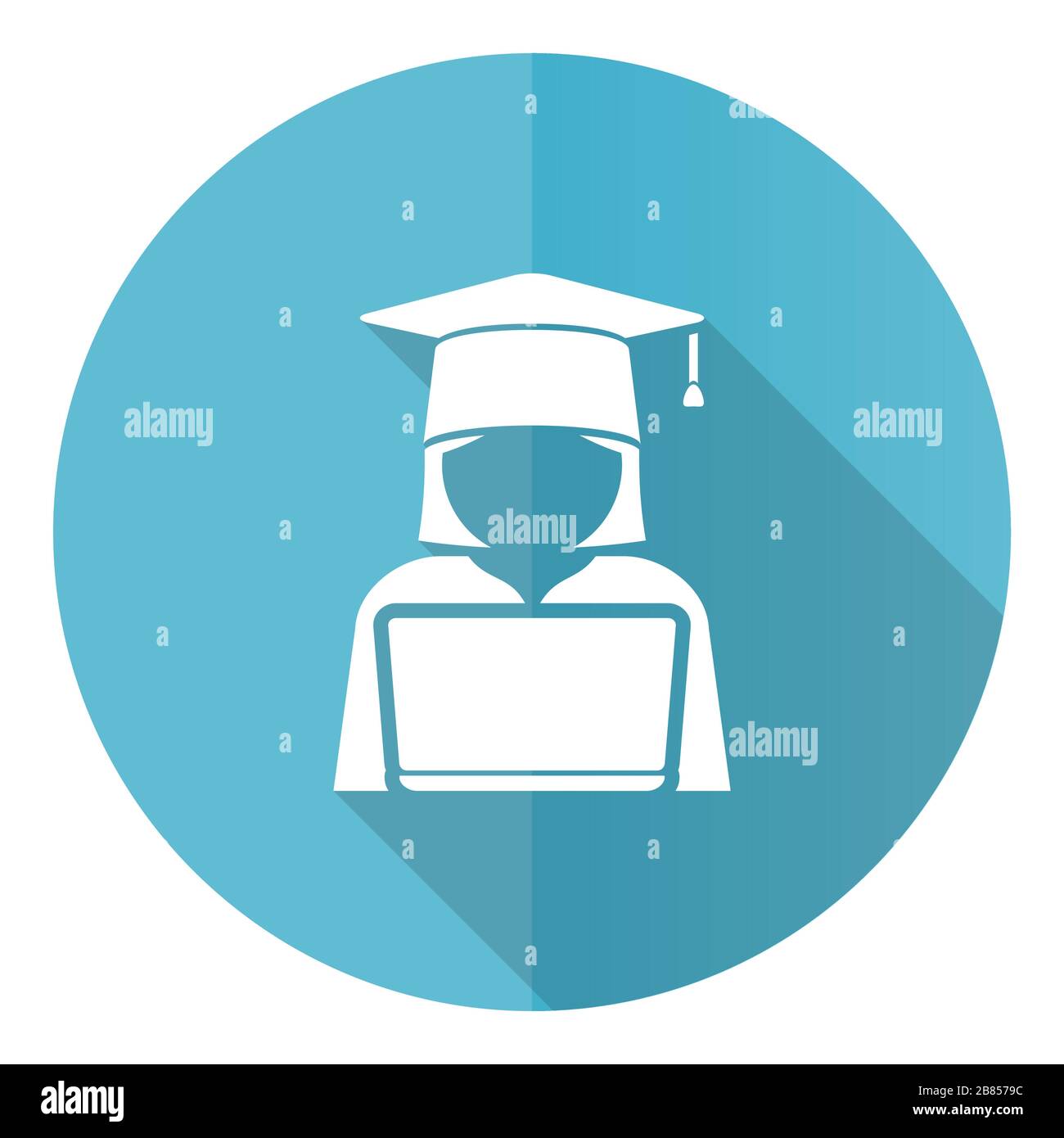 Student with laptop blue round flat design vector icon isolated on ...