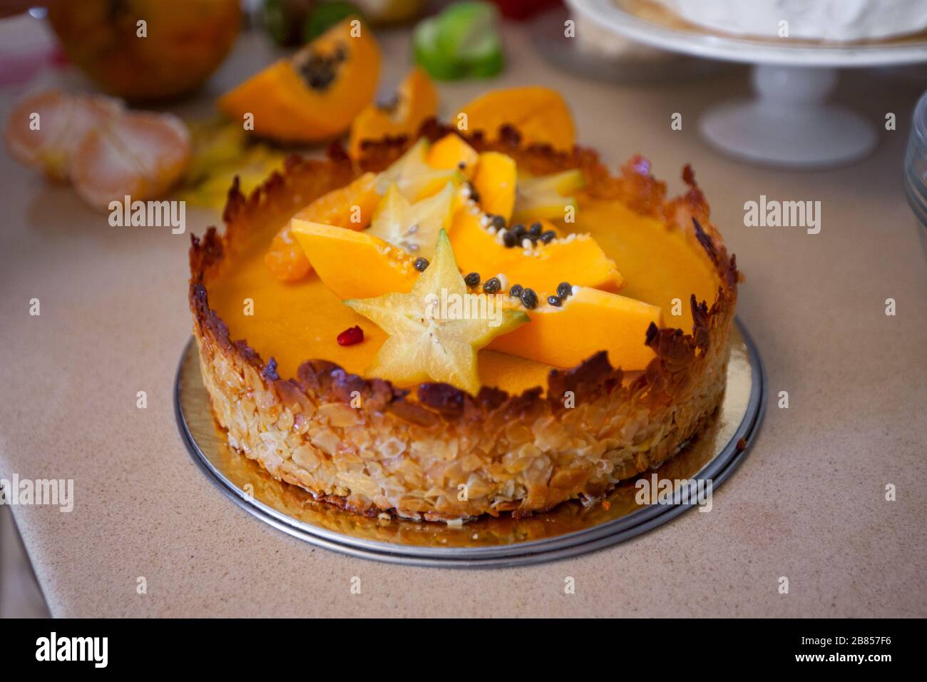 Process of cooking cake with fresh fruits Stock Photo - Alamy