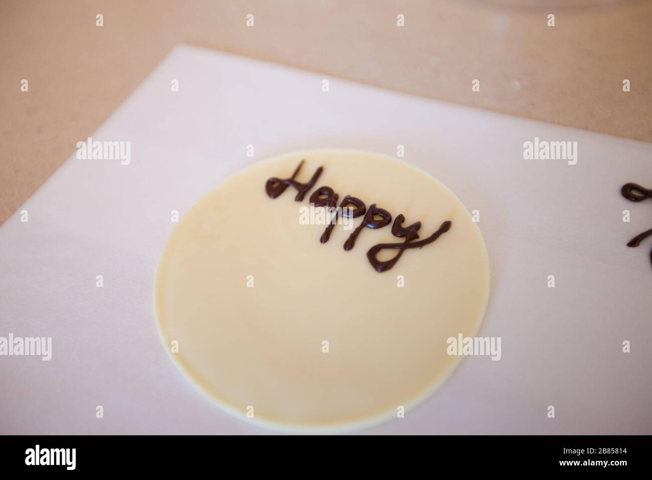 Greeting celebration happy birthday. Chocolate inscription. Decorations ...