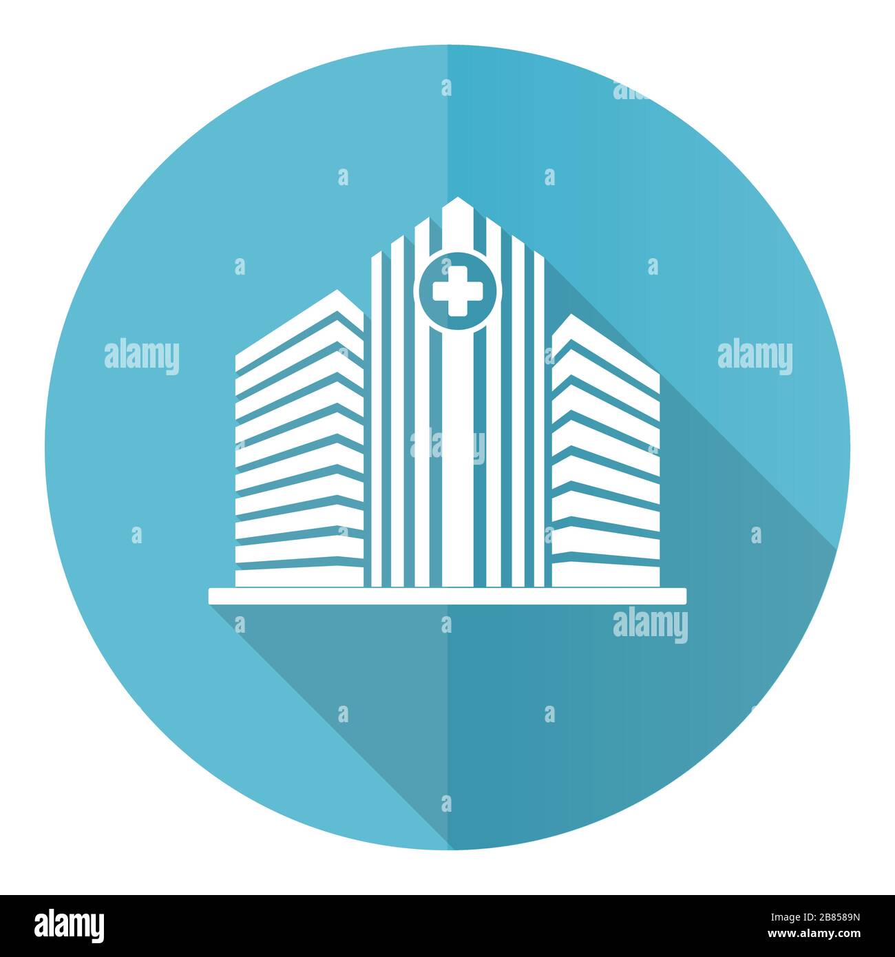 Hospital building blue round flat design vector icon isolated on white ...