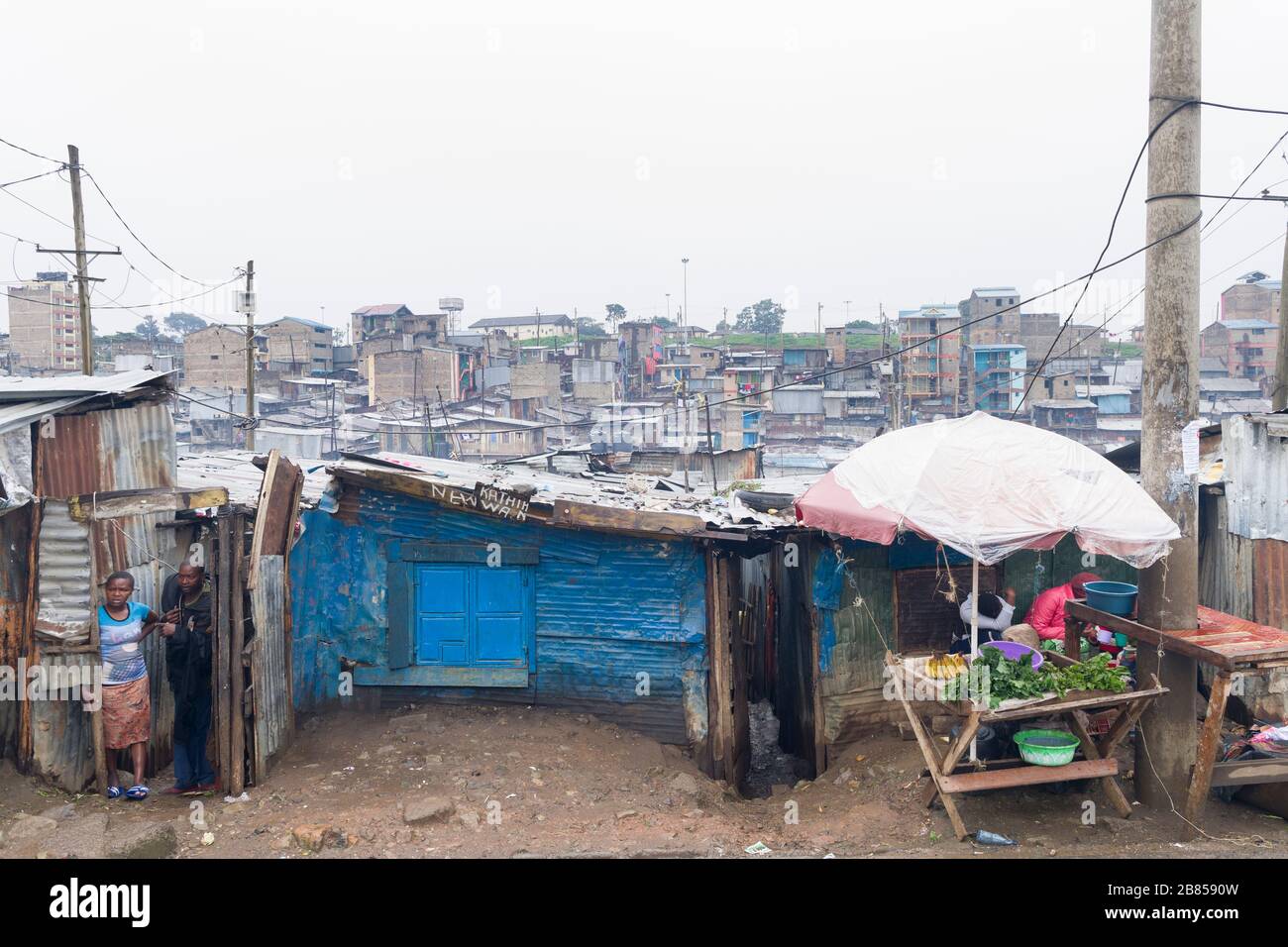 A roadside vegetable stall, Mathare, Nairobi, Kenya. Mathare is a ...