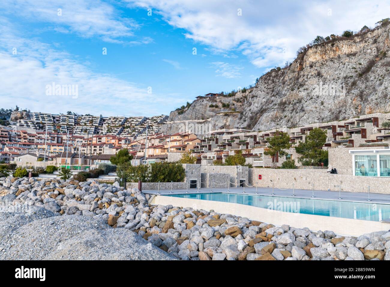 Winter sunset over the bay of Portopiccolo Sistiana. Duino. Italy Stock ...