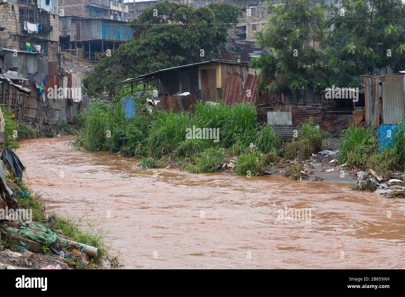 Mathare river, Mathare, Nairobi, Kenya. The Mathare River which is one ...