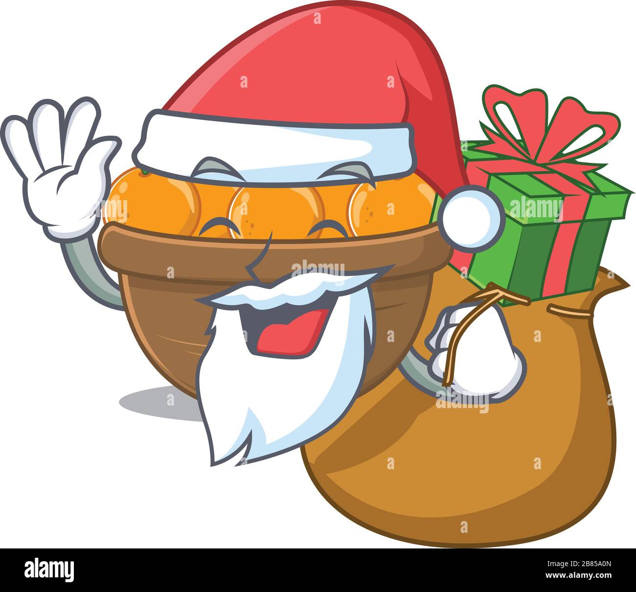 Santa orange fruit basket Cartoon character design with box of gift ...