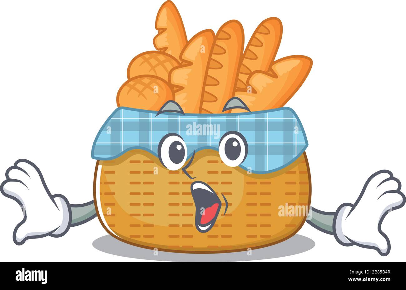 A cartoon character of bread basket making a surprised gesture Stock ...