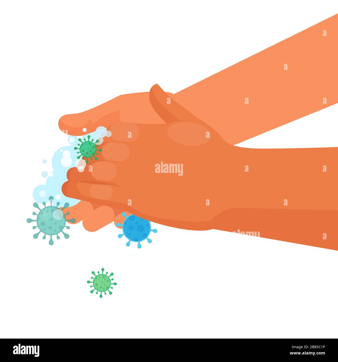 Handwashing illustration with microbes on white background Stock Vector ...