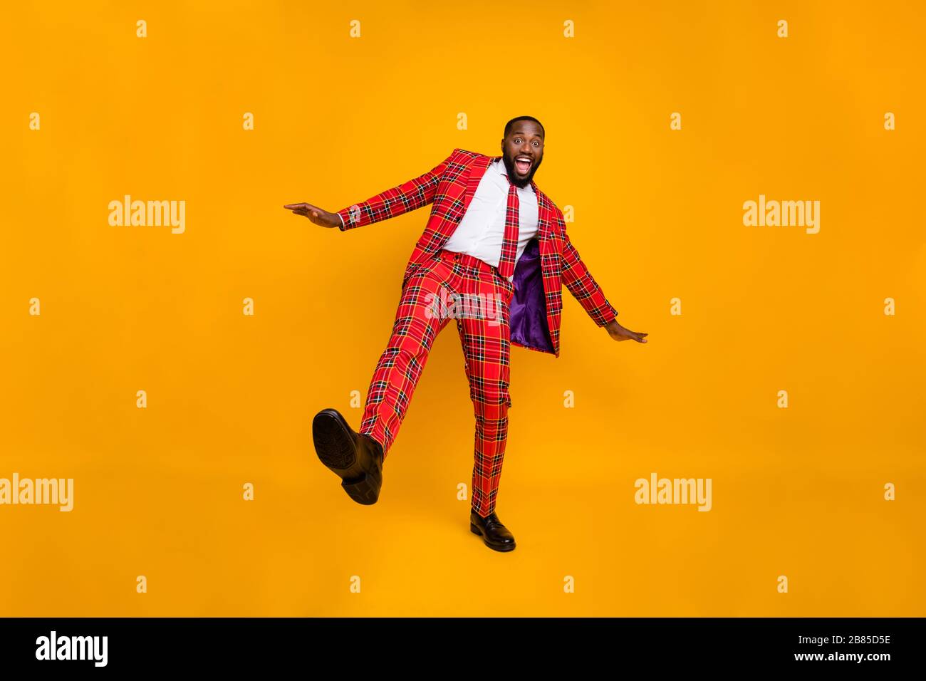 Full size photo of crazy funky dark skin macho guy dancing youngster ...