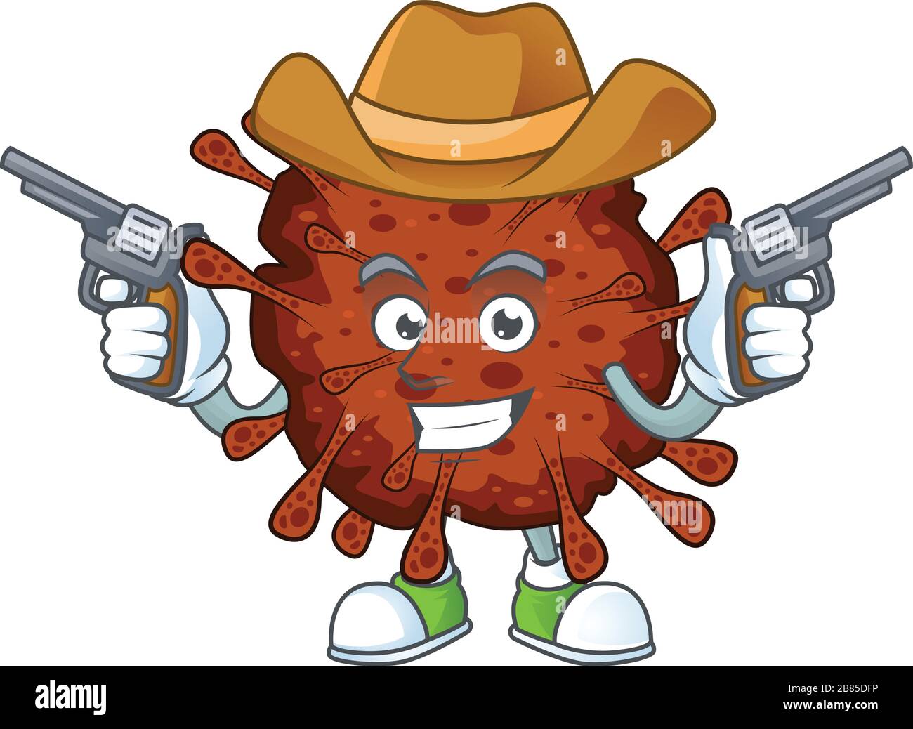 Cool cowboy cartoon design of infection coronavirus holding guns Stock ...