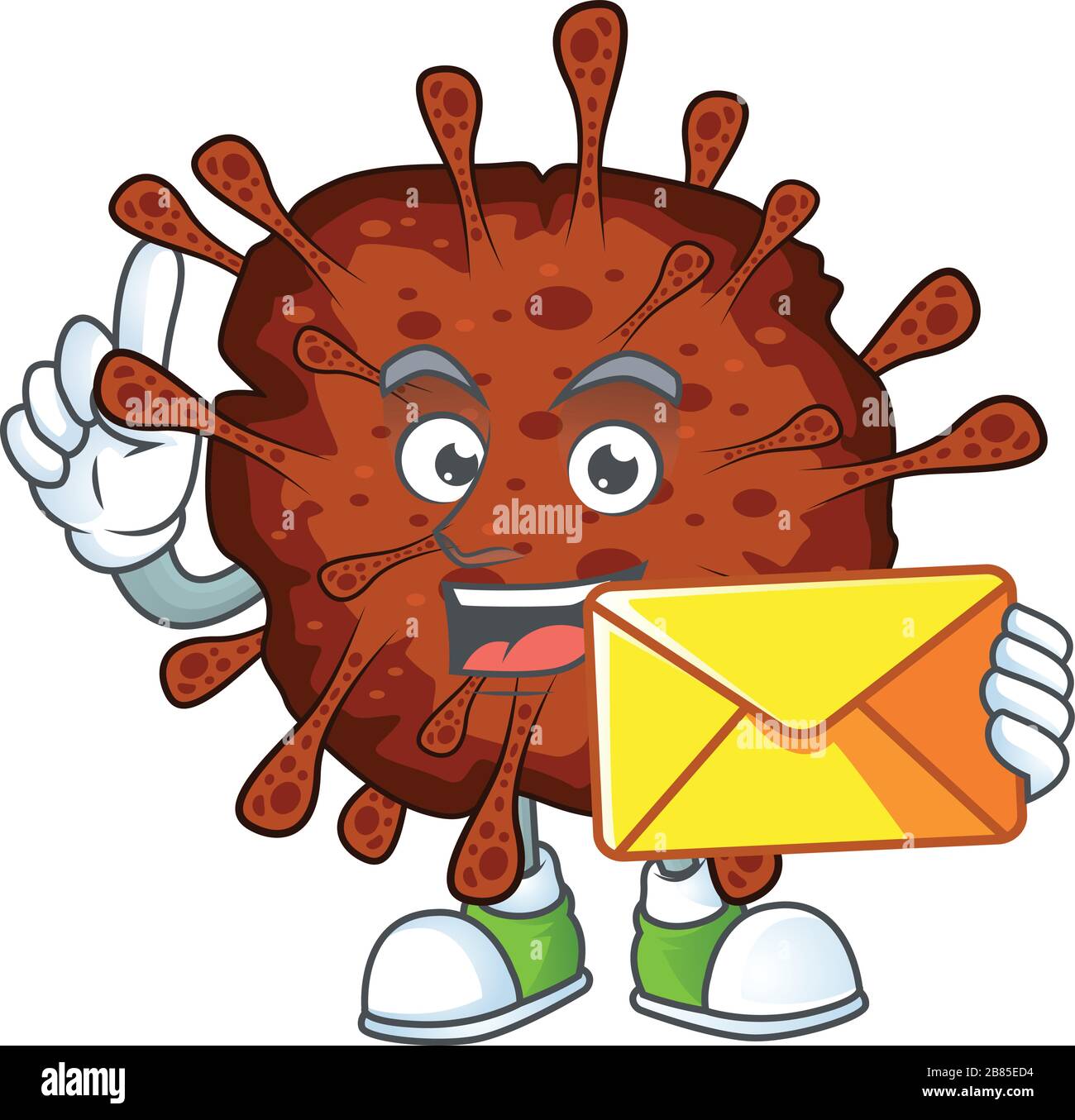 Cute face infection coronavirus mascot design holding an envelope Stock ...