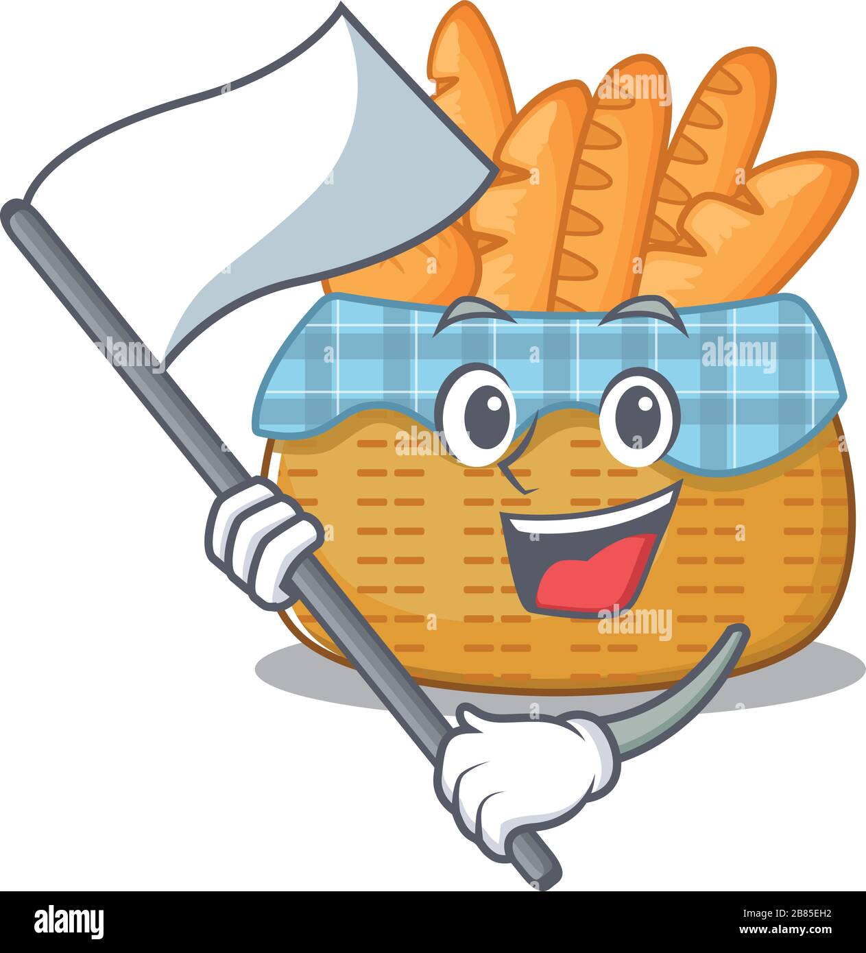 Bread basket cartoon character design holding standing flag Stock ...