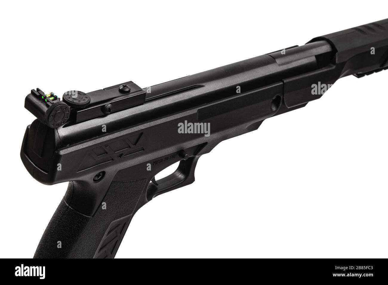 Modern air gun isolate on a white background. A futuristic-looking ...