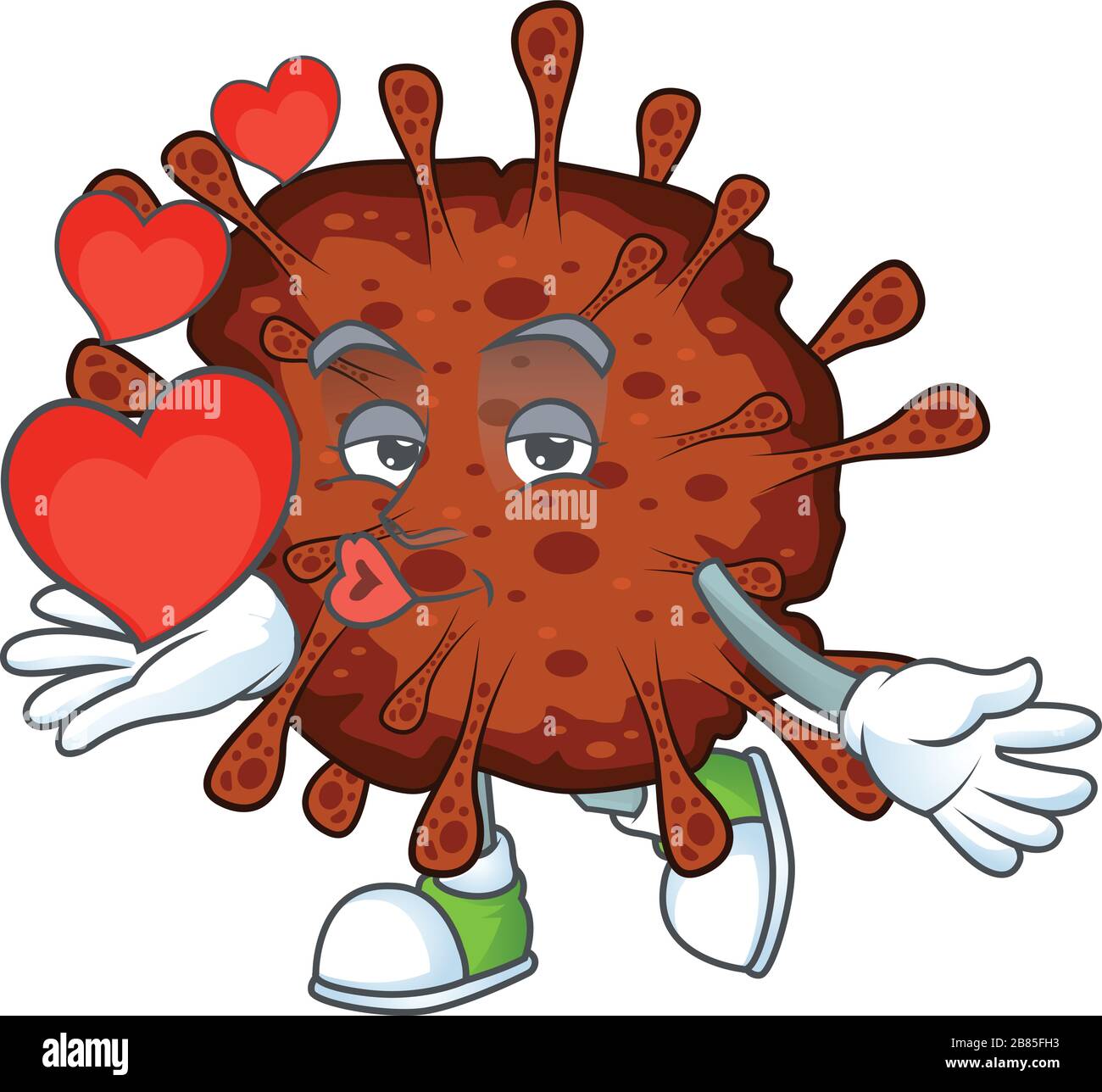 A romantic cartoon character of infection coronavirus with a heart ...