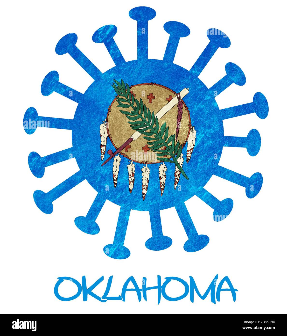 State flag of Oklahoma with corona virus or bacteria - Isolated on ...
