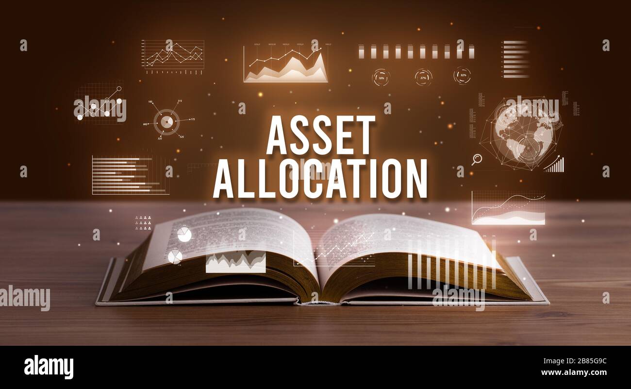 ASSET ALLOCATION inscription coming out from an open book, creative ...