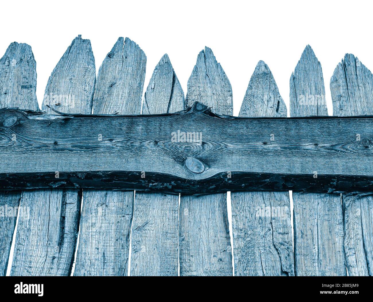 Blue Wooden Fence isolated on white. Old Panels. Template or mock up ...
