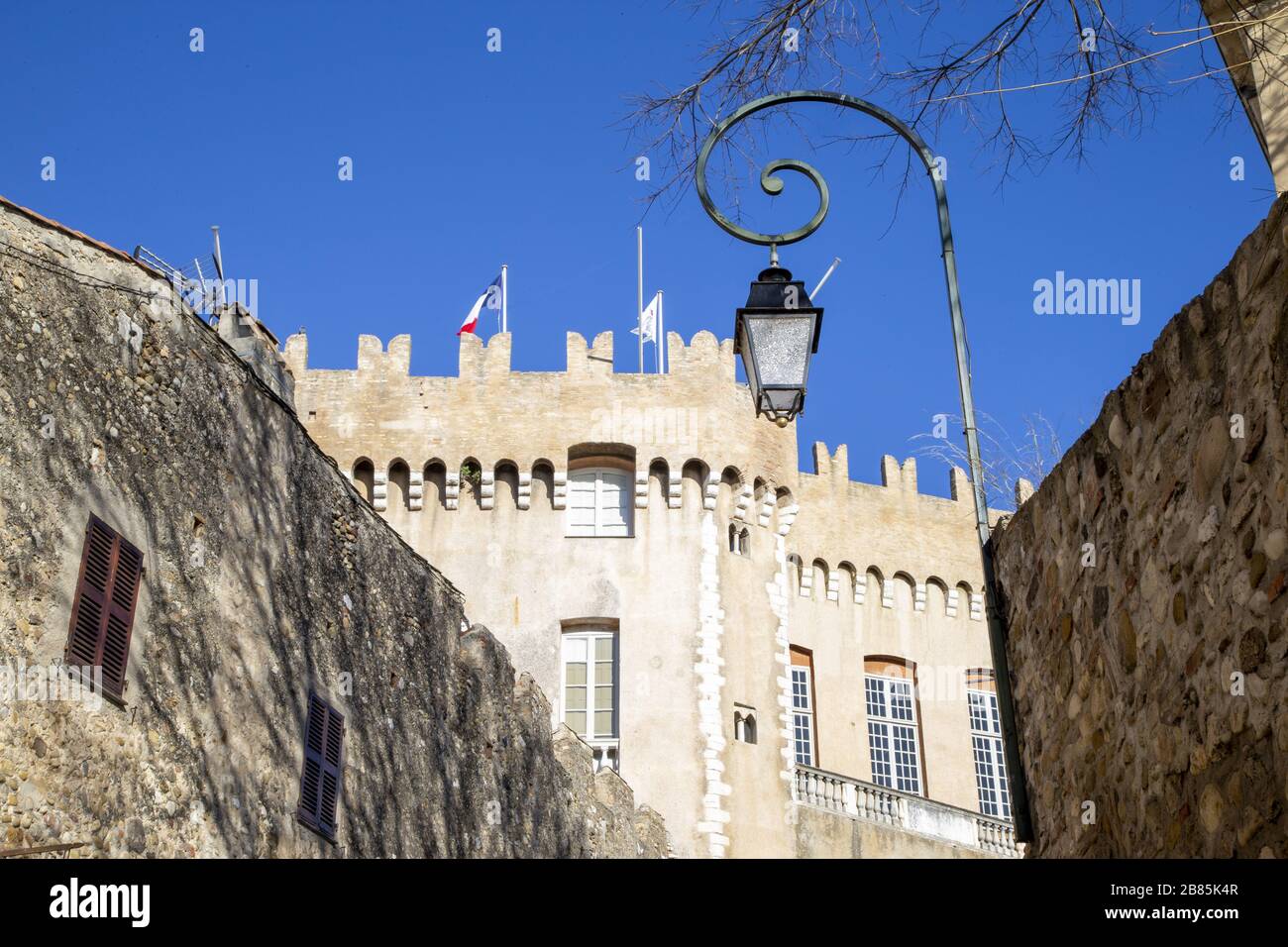 The Grimaldi castle in the medieval village of Haut de Cagnes on the ...