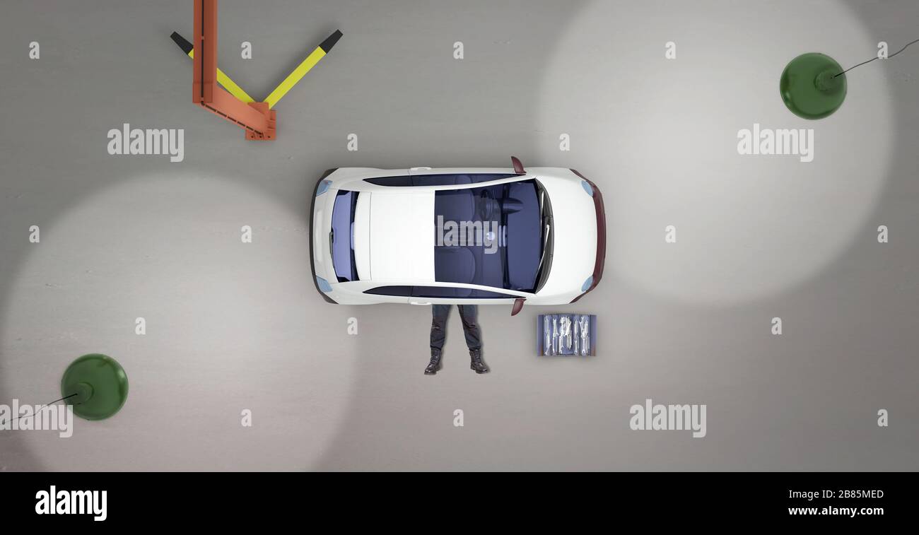 top view of a car in the garage or service station Stock Photo - Alamy