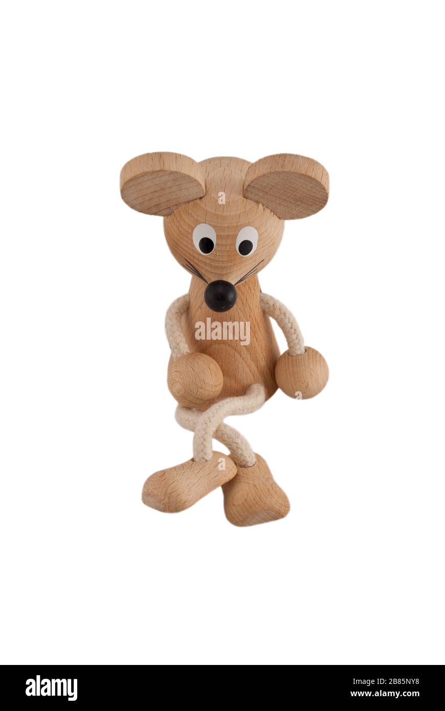 Funny toy mouse on a white background. Wooden Toy mouse full length ...