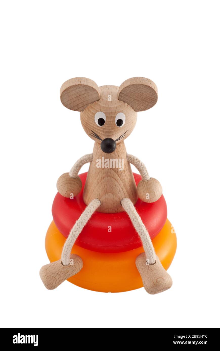 Funny toy mouse on a white background. Wooden Toy mouse full length ...