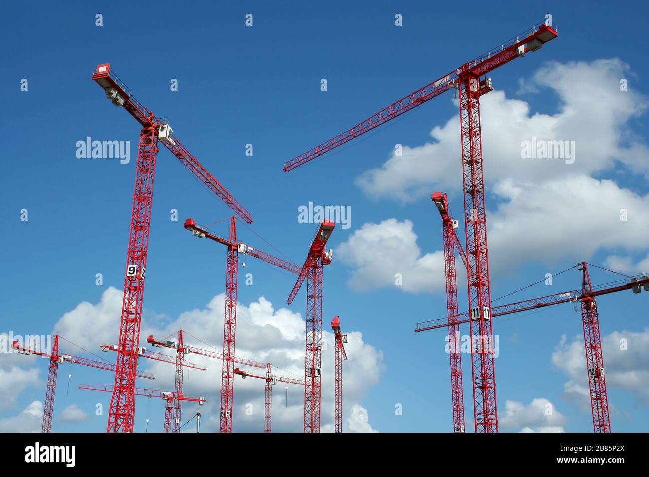 Big construction site and a lot of construction cranes, Germany Stock ...