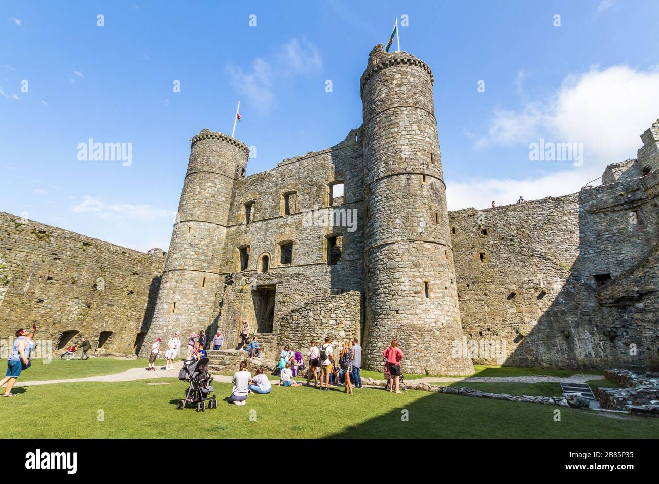Harlech Wales – Interior of Harlech with towers and Castle with ...