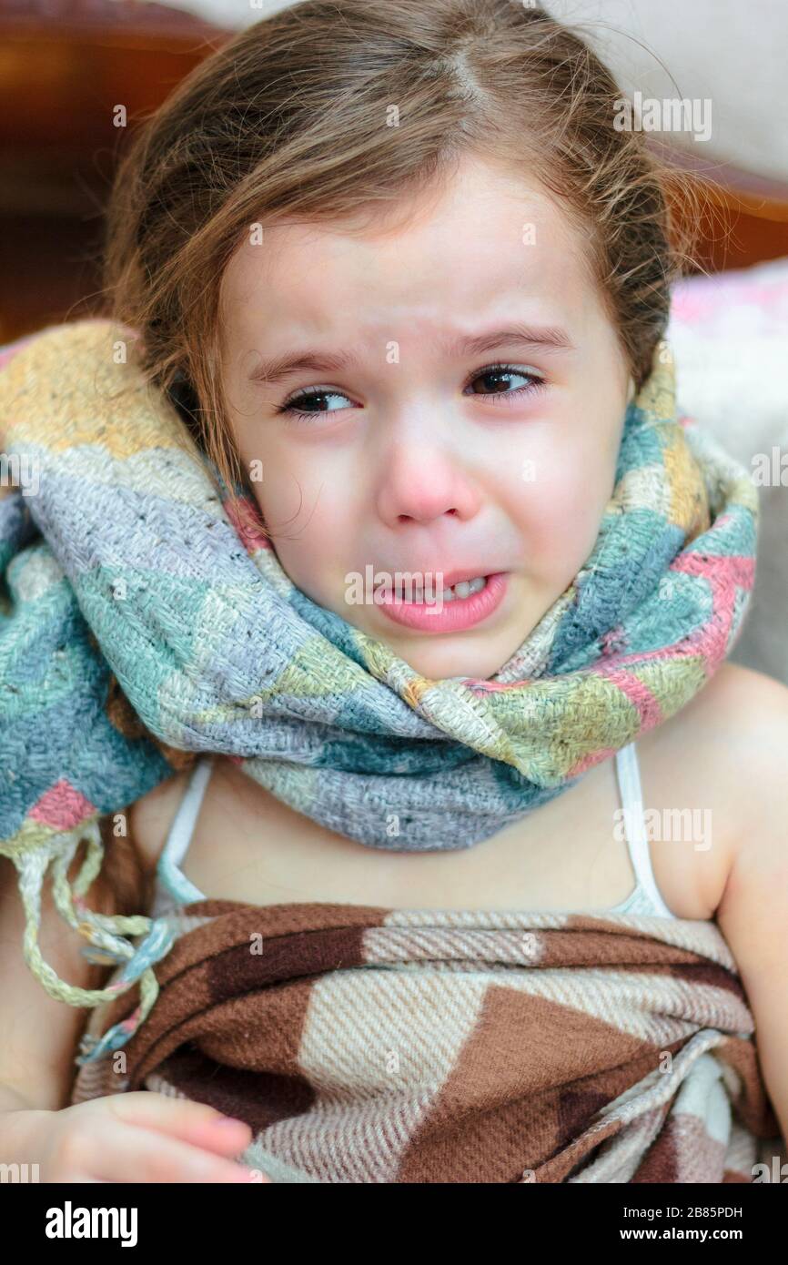Little kid girl with cold sickness in a bed Stock Photo - Alamy