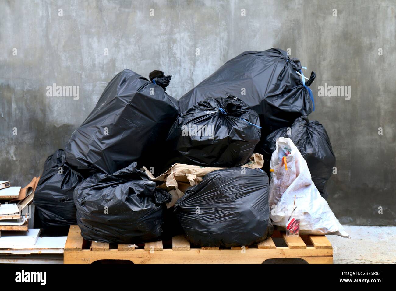 pile of waste garbage plastic black and trash bag stack waste many ...